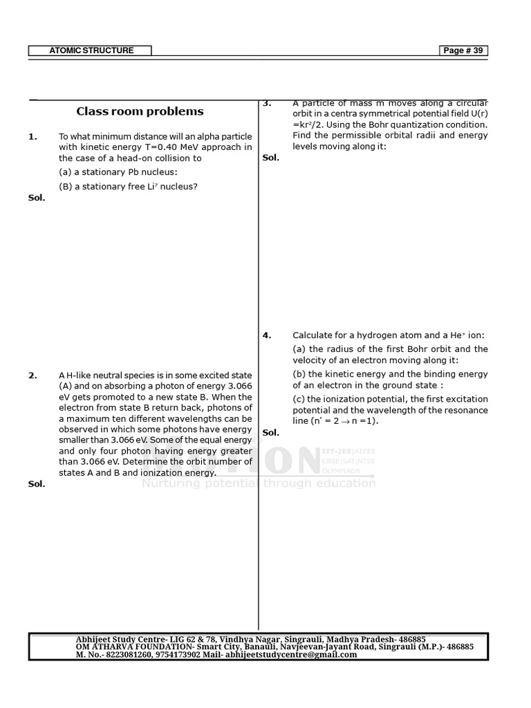 Stucture of Atom Exercise | PDF | Electron | Atoms