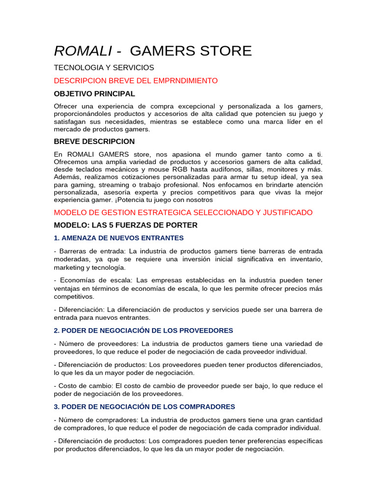 ROMALI: Tienda de Productos Gamer | PDF | Calidad (comercial ...