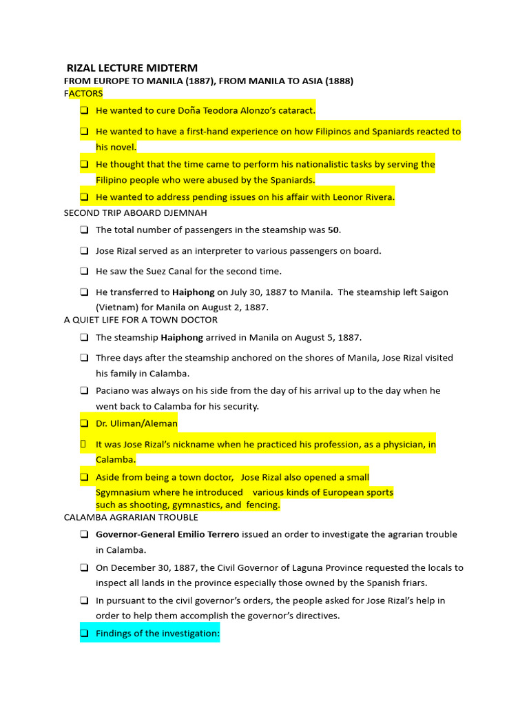 Rizal Reviewer for Midterm 2-23.Docx | PDF | Macau | Philippines