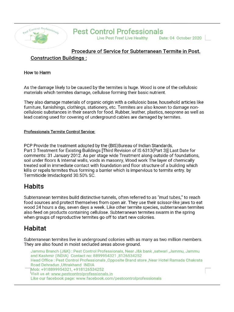 Anti Termite Treatment Procedure | PDF
