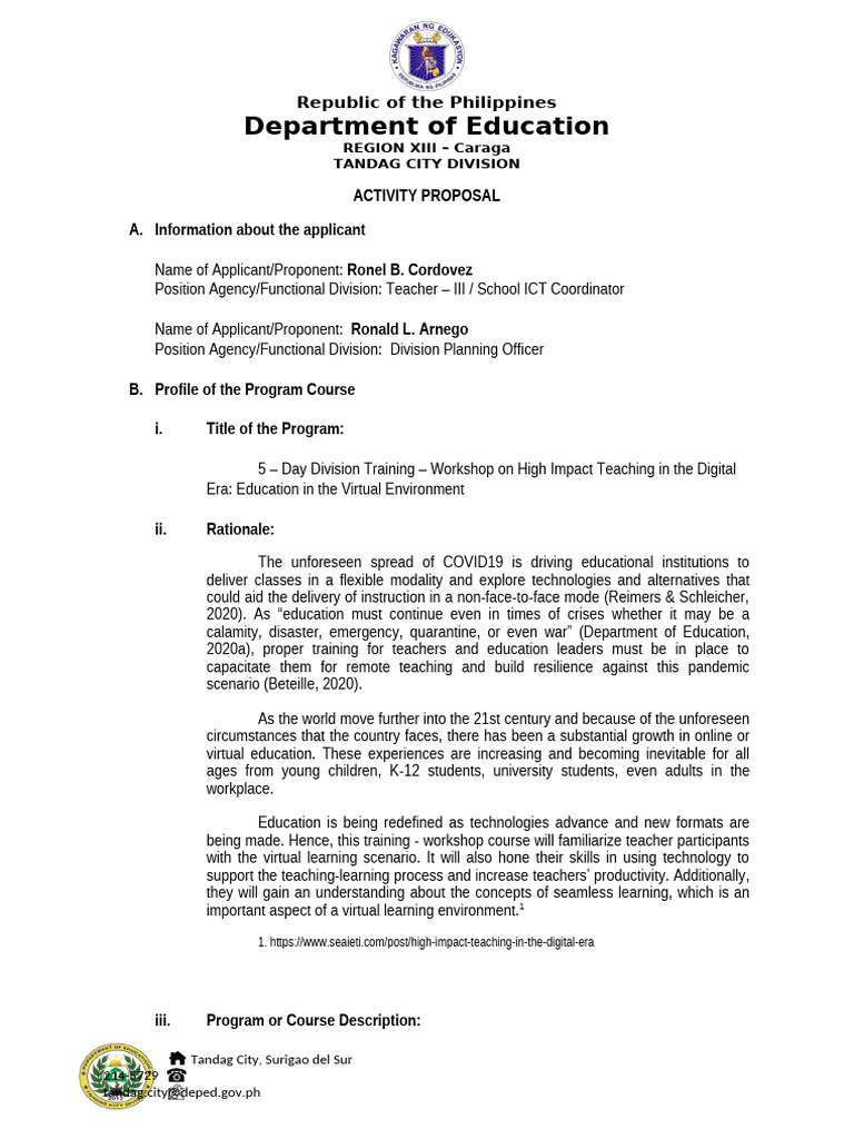 Final TRAININGPROPOSAL 20225 Day Division Training Workshop On High ...