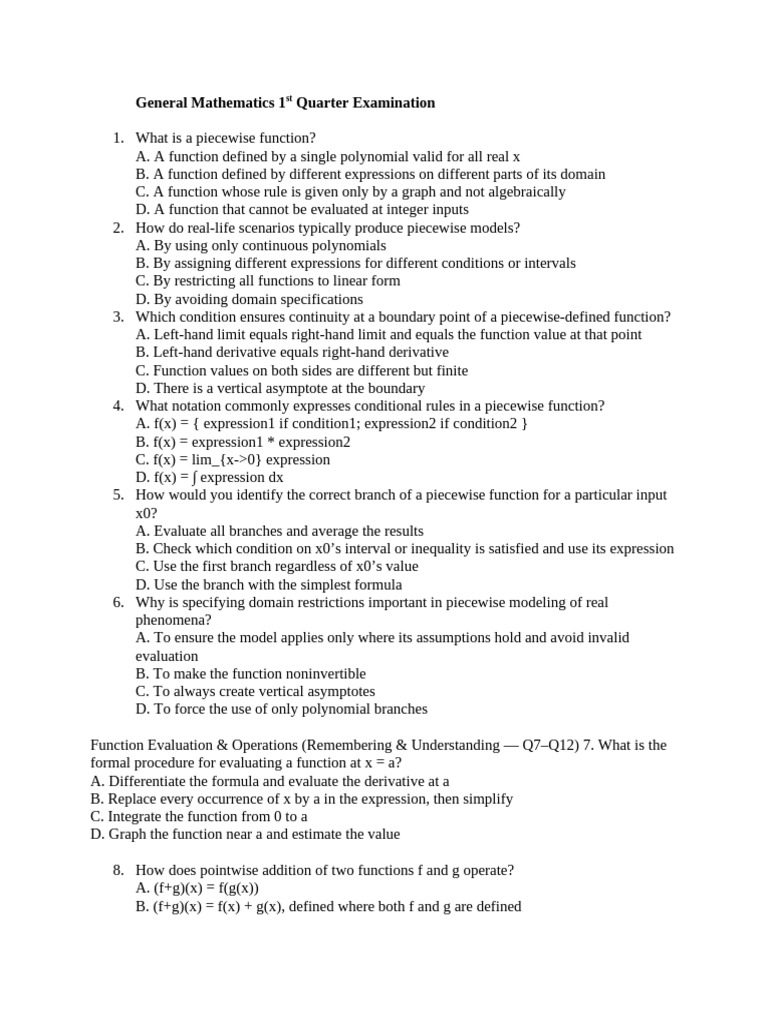 General Mathematics 1st Quarter Examination | PDF | Function (Mathematics) | Polynomial
