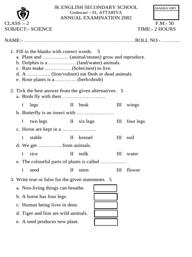 Class 2 Science | PDF | Zoology | Organisms