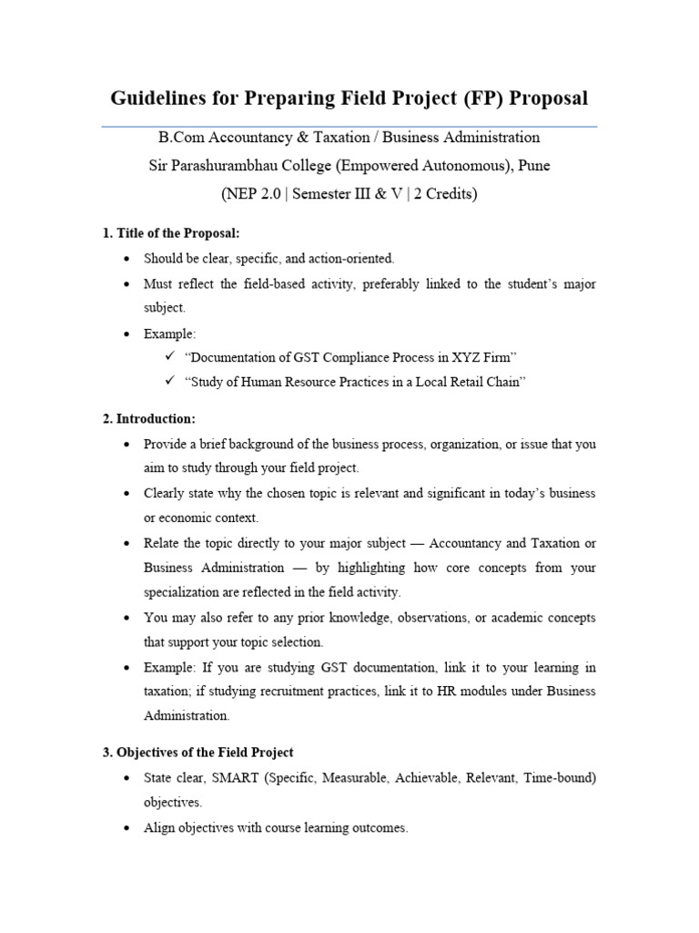 Field Project Proposal Guidelines | PDF | Business