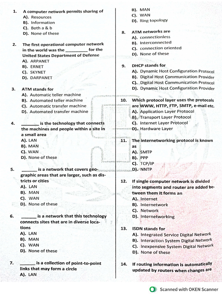 Networking Part - 1 (MCQ) | PDF