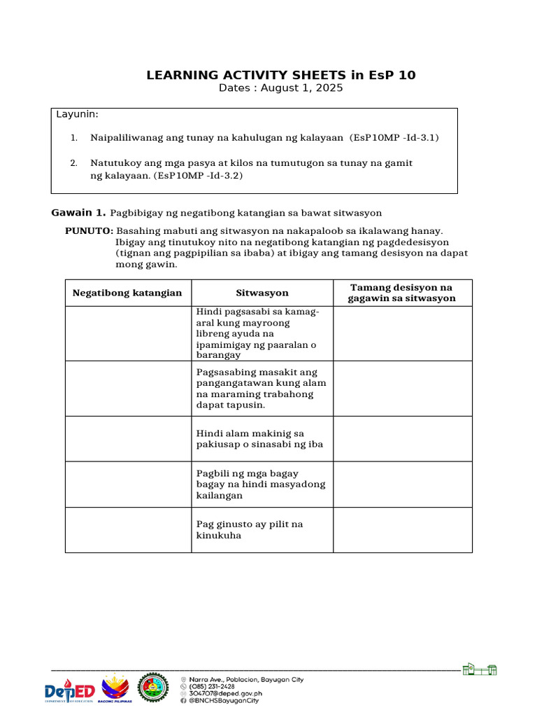 Learning Activity SheetsGrade 10 Aug 1 | PDF