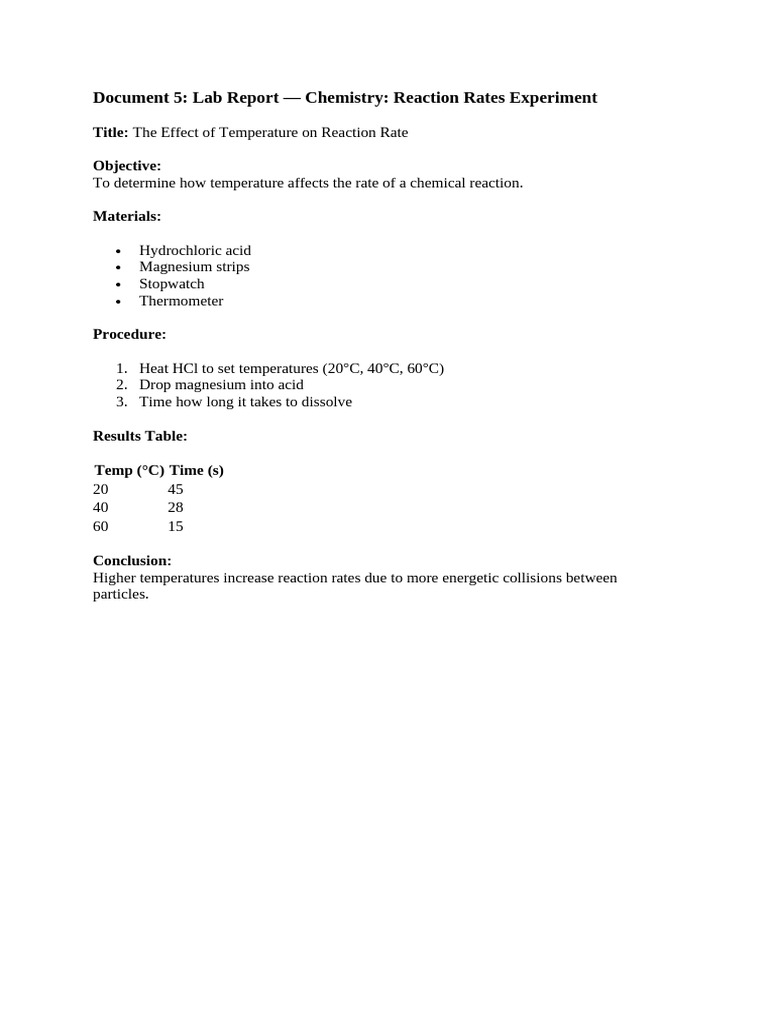 Lab Report - Chemistry Reaction Rates Experiment | PDF
