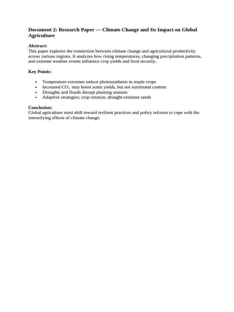 Research Paper — Climate Change and Its Impact on Global Agriculture | PDF