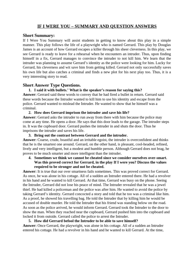 Summary of "If I Were You" Play | PDF | Irony