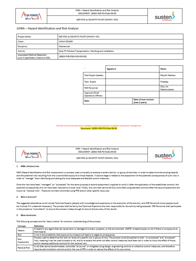 HSE - FO-014b-039-00 HIRA PV Module Transportation Handling and ...