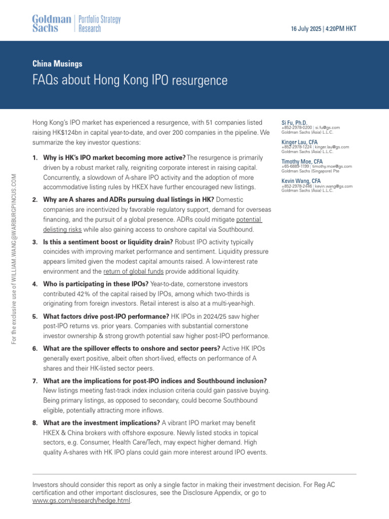 China Musings - FAQs About Hong Kong IPO Resurgence | PDF | Investing | American Depositary Receipt