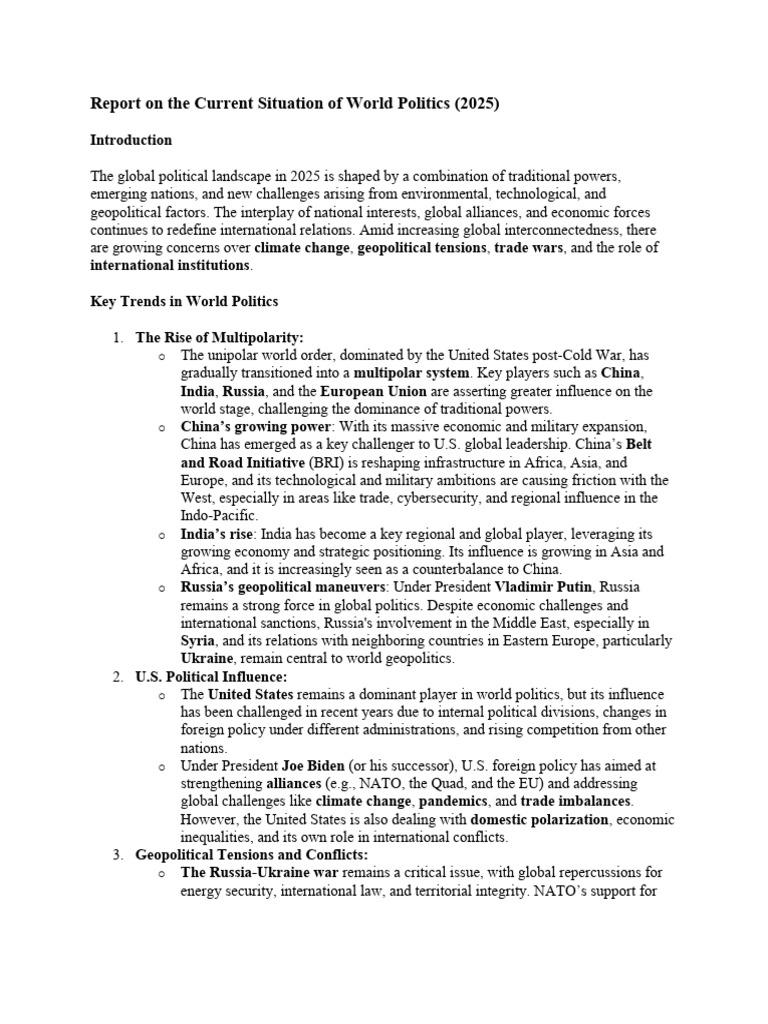 World Politics Overview 2025: Key Trends | PDF | The United States | China