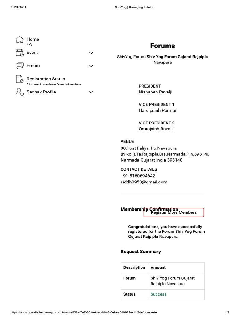 ShivYog Forum Registration Confirmation | PDF