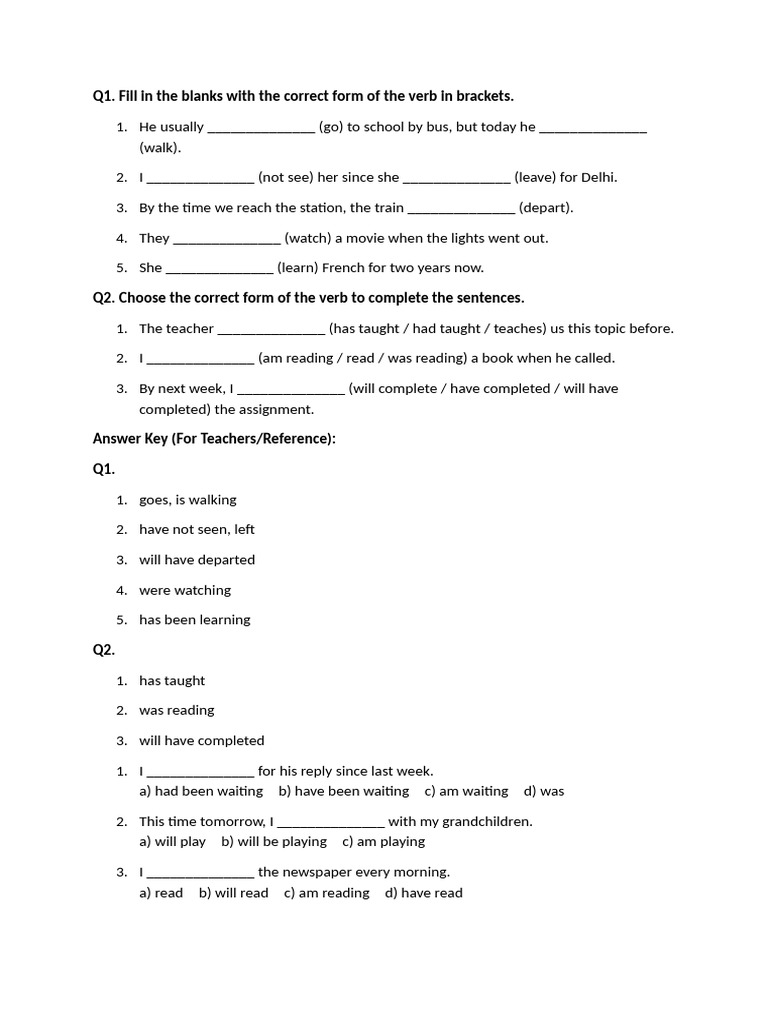 Verb Tense Exercises and Answers | PDF