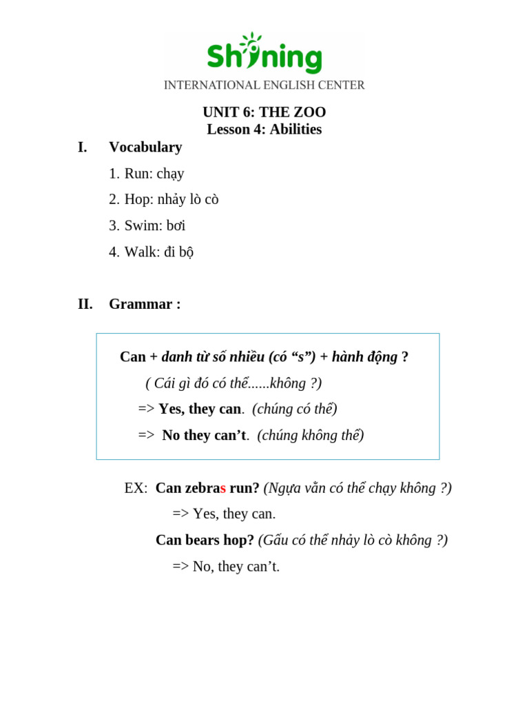 UP1 UNIT 6 - Lesson 4 - Abilities | PDF