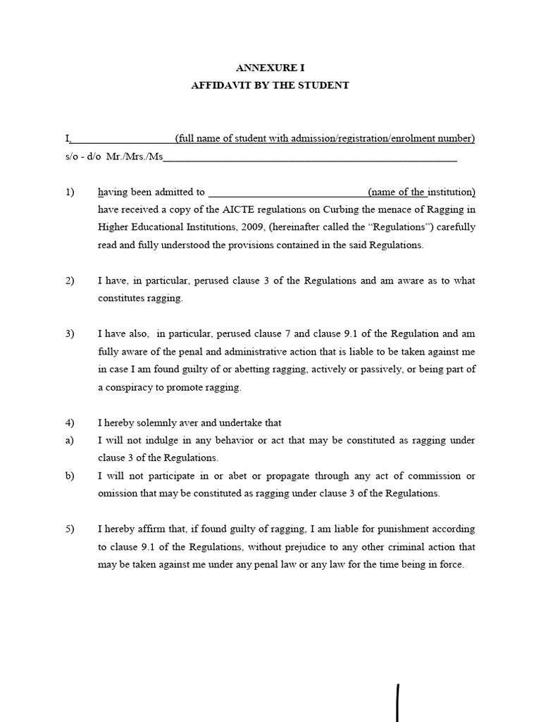 Downloadsanti Ragging Affidavit PDF | PDF | Affidavit | Practice Of Law