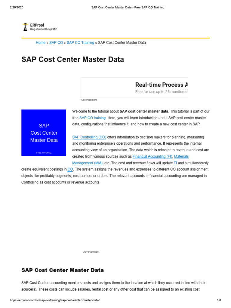 Free SAP Cost Center Master Data Guide | PDF | Revenue | Cost