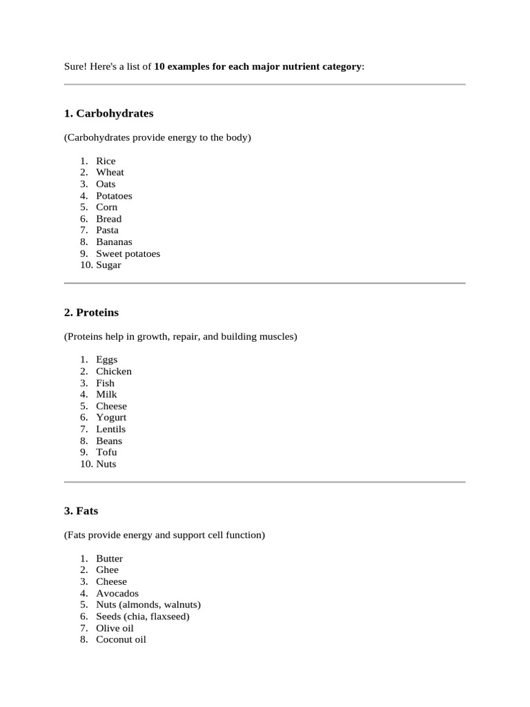 Nutrient Examples for Healthy Eating | PDF