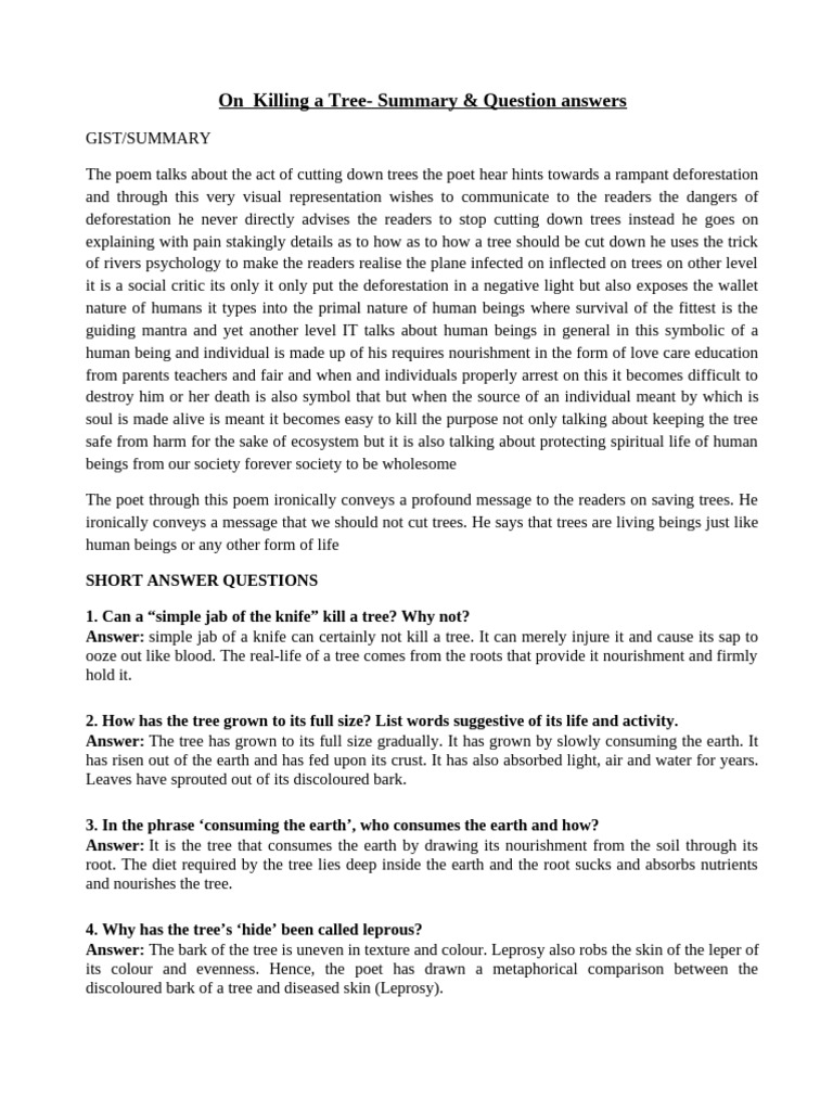 Irony in "On Killing a Tree" | PDF | Leprosy | Irony