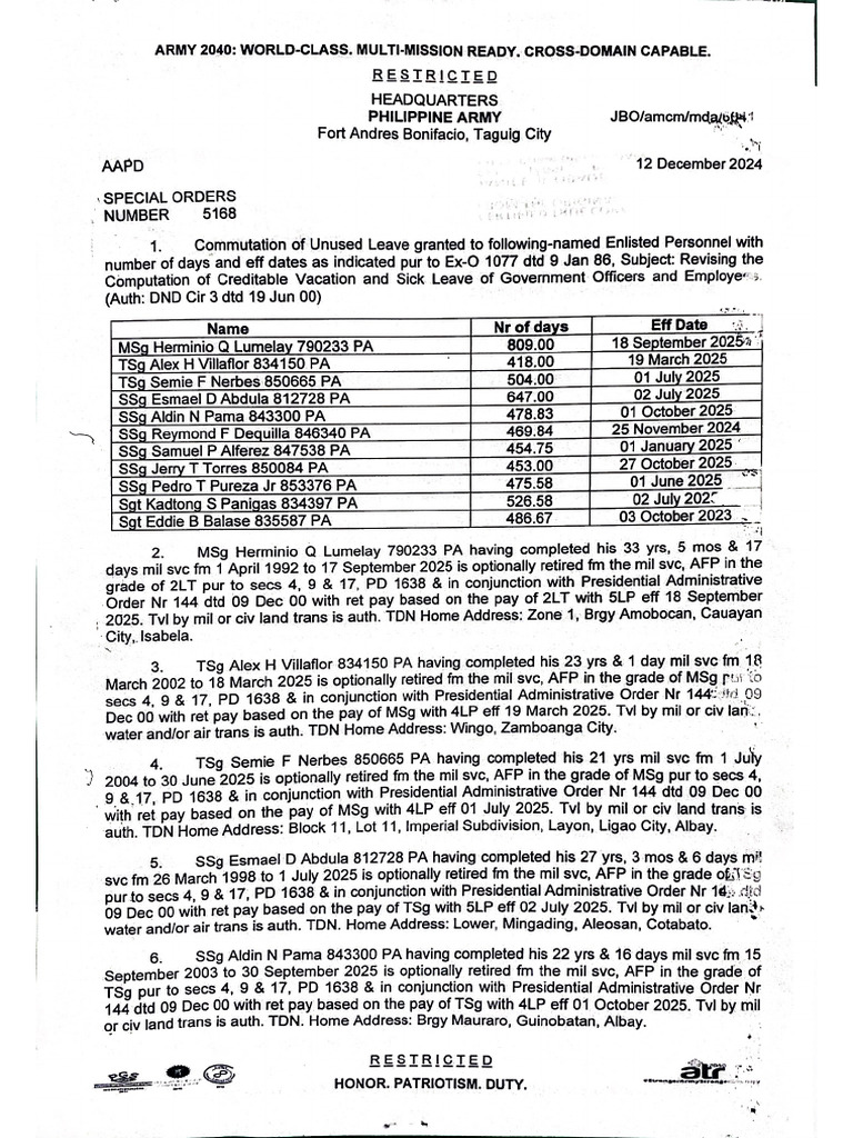Retirement Order | PDF