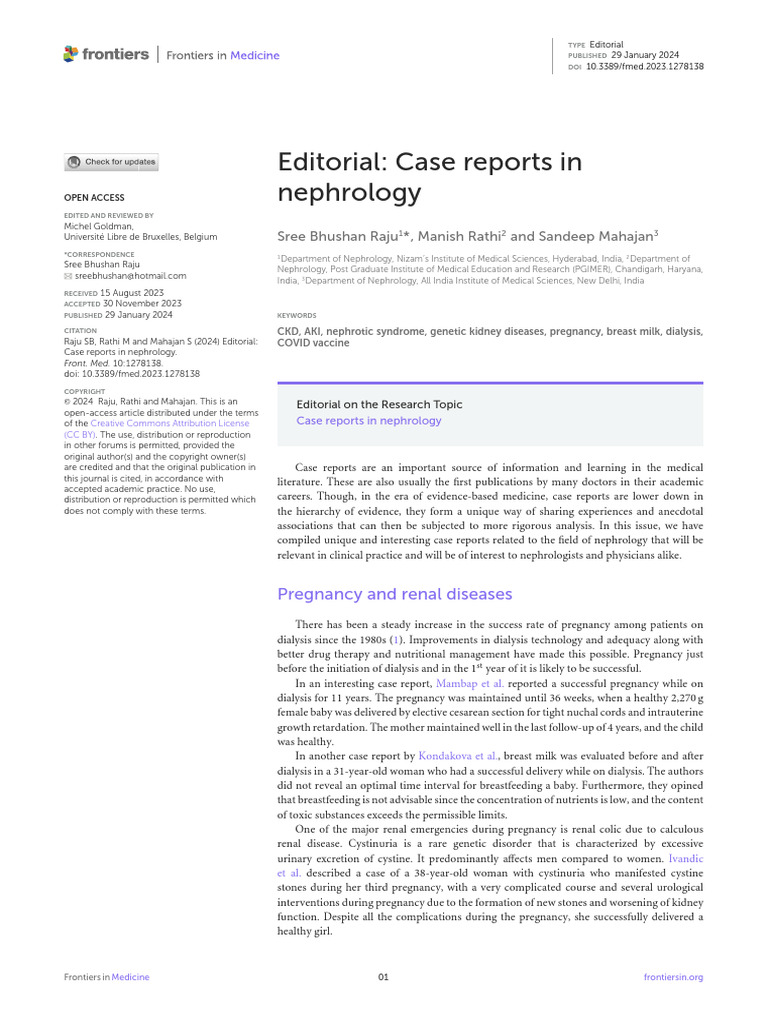Nephrology Case Reports Editorial 2024 | PDF | Chronic Kidney Disease ...