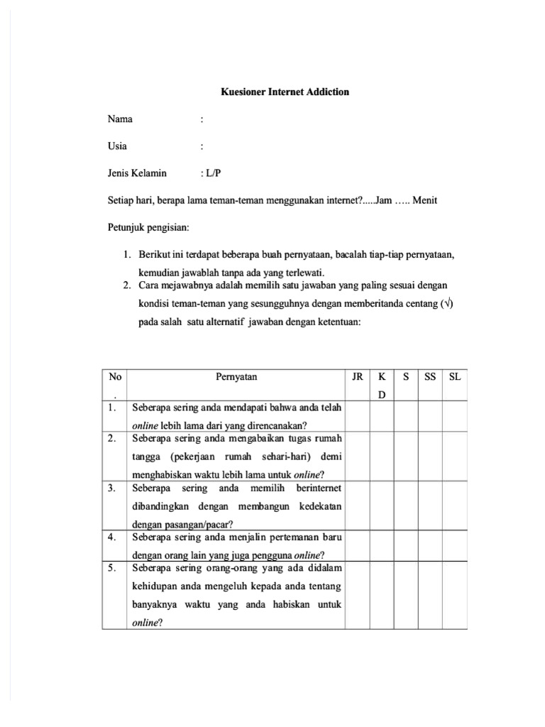 Kuesioner Internet Addiction | PDF