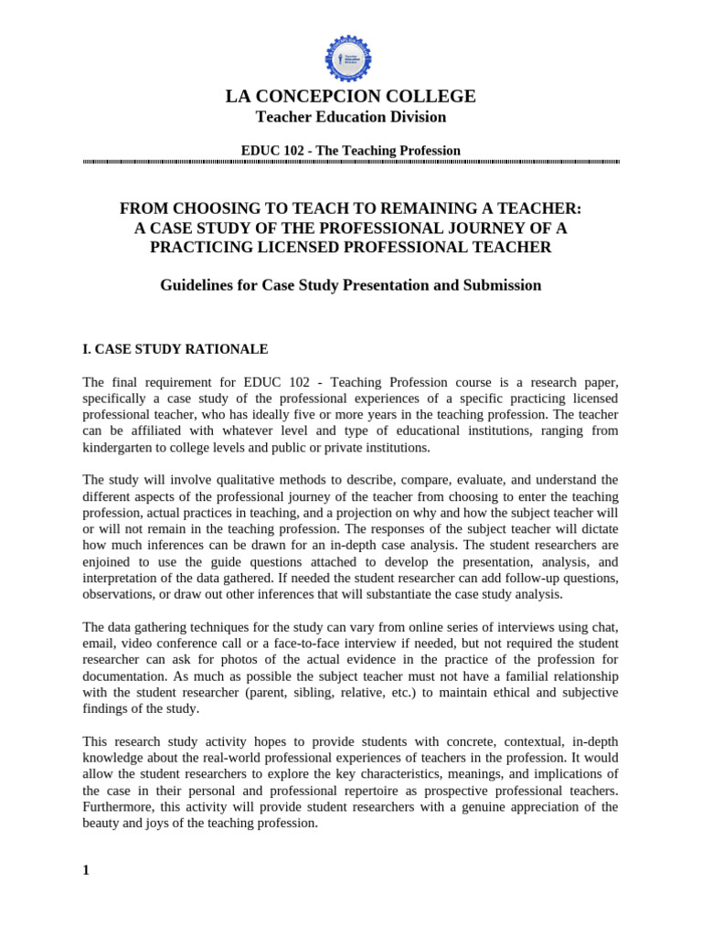 EDUC 102 Case Study Guidelines | PDF | Teachers | Data