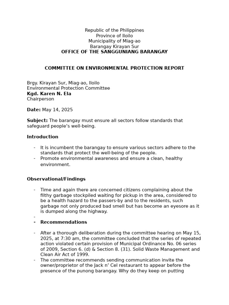 Environmental Committee Report 2025 | PDF | Environmental Issues | Natural Environment