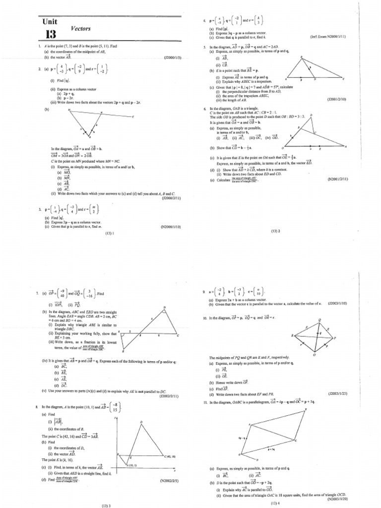 Vectors Worksheet | PDF
