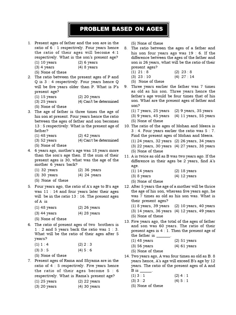 Ages Quick Q Sheet For Rev | PDF | Mathematics | Elementary Mathematics