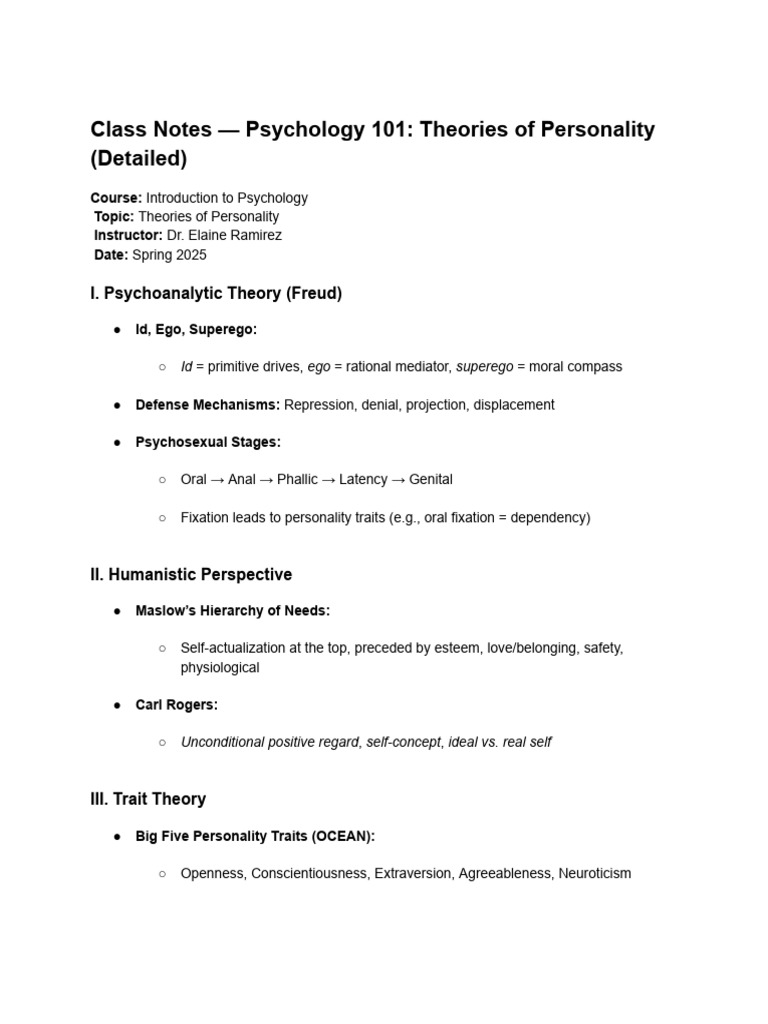 Theories of Personality in Psychology 101 | PDF