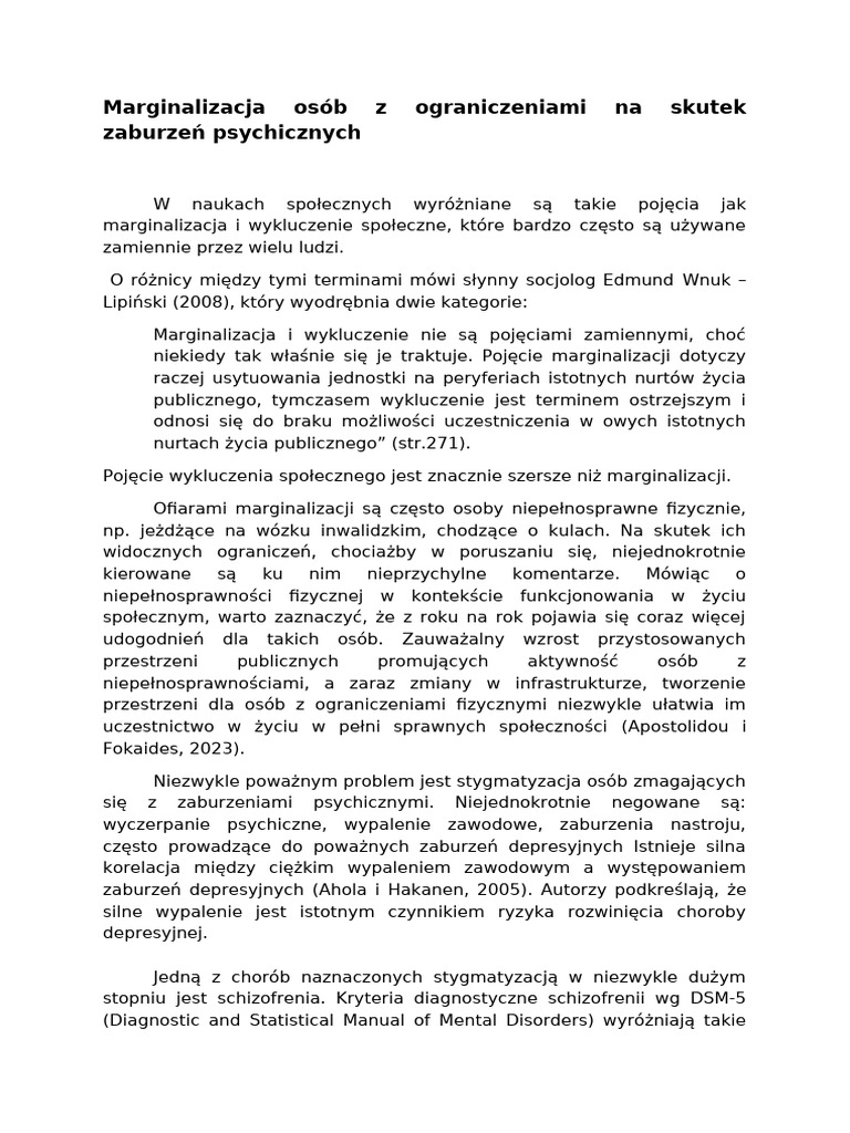 Marginalizacja Osób Z Ograniczeniami Sprawnościowymi Na Skutek Zaburzeń ...
