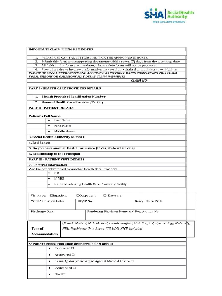 Sha Hcps Claim Form-2025 | PDF