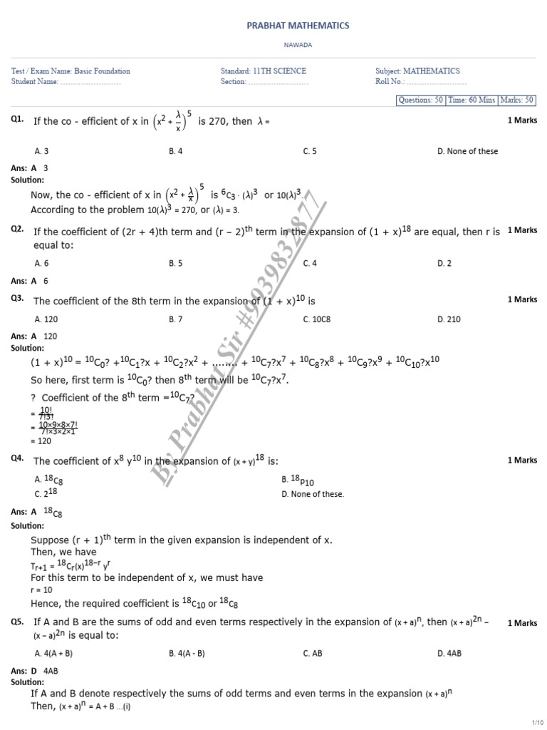 11th Grade Mathematics Exam Questions | PDF | Complex Number | Subtraction