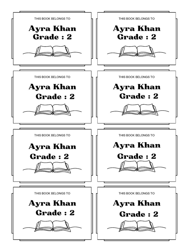 Black and White Simple Elegant Book Owner's Name Labels Document | PDF