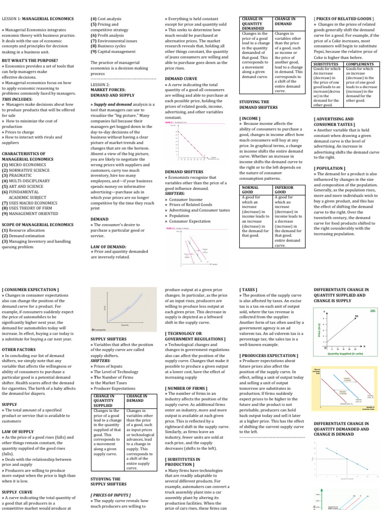 MANAGERIAL ECONOMICS-LESSON 1 and LESSON 2 | PDF | Supply (Economics ...