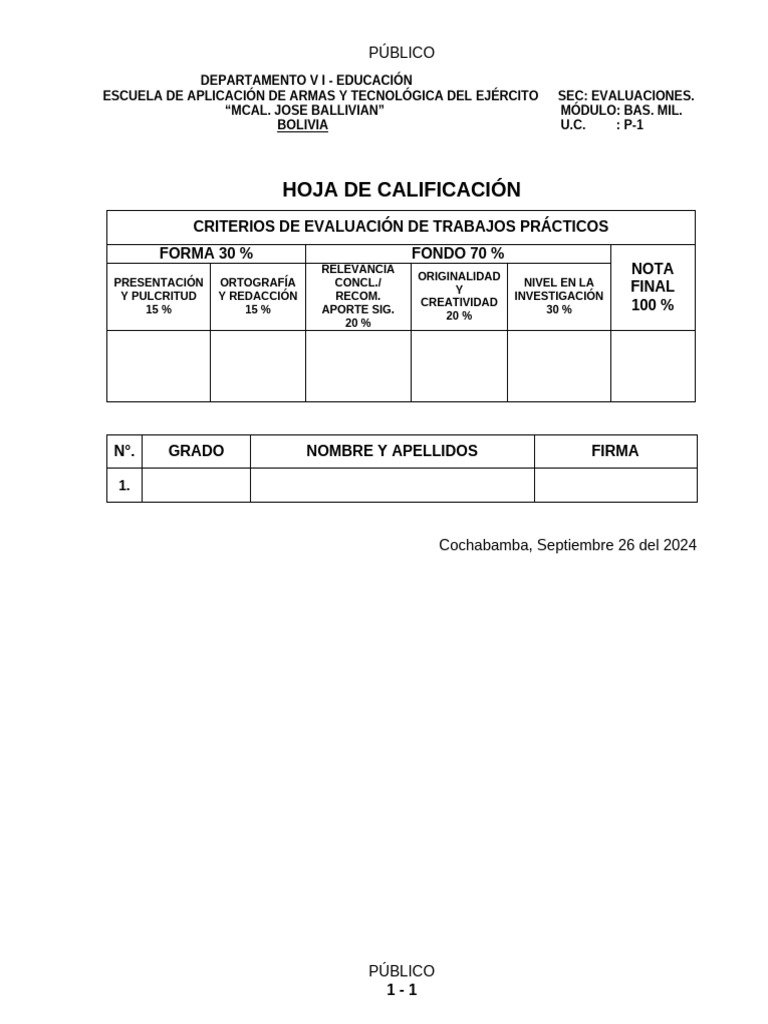Modelo Planilla Evaluacion | PDF