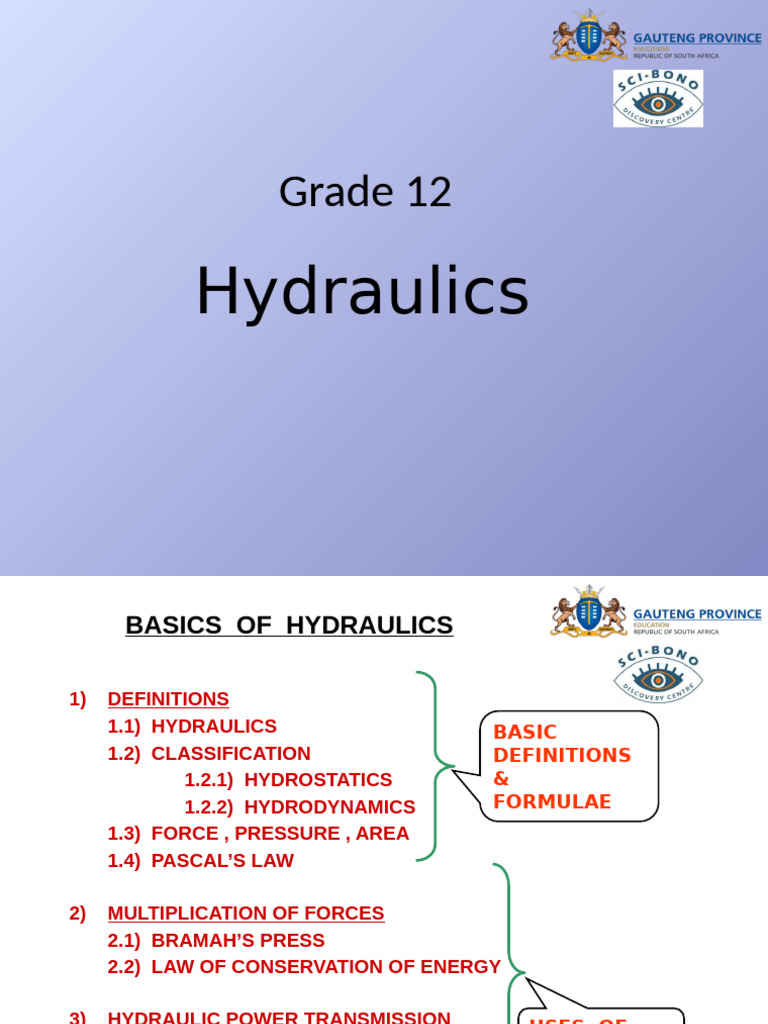 Basics of Hydraulics for Grade 12 | PDF | Pressure | Continuum Mechanics