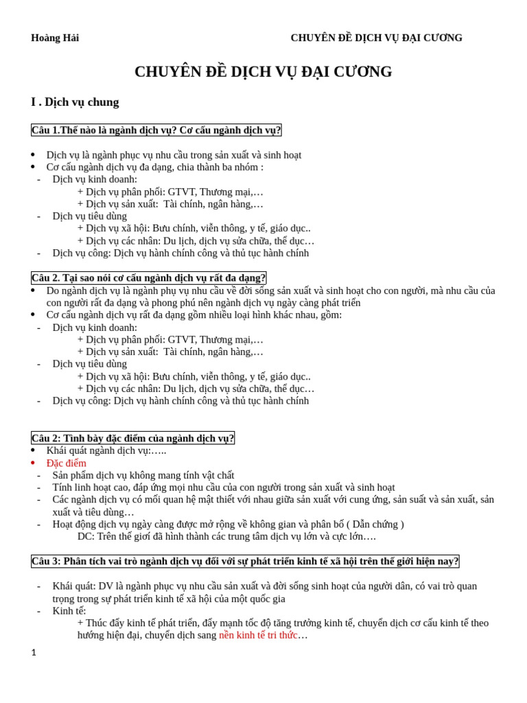 Dịch Vụ Đại Cương | PDF