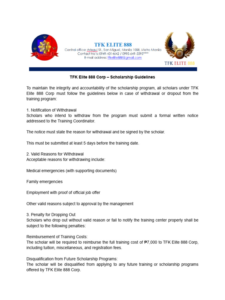TFK Elite 888 Corp - Scholarship Guidelines | PDF