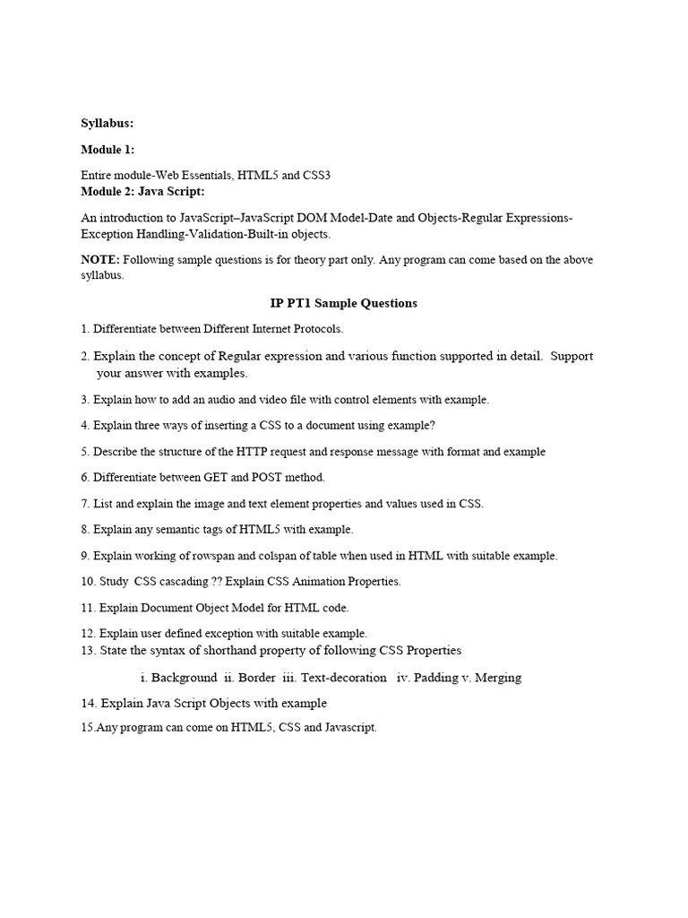 IP-PT1Syllabus and SampleQuestions | PDF
