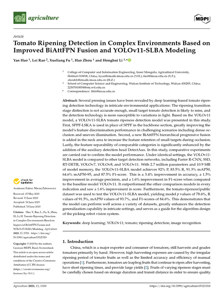 Agriculture 15 01310 v2 | PDF | Tomato