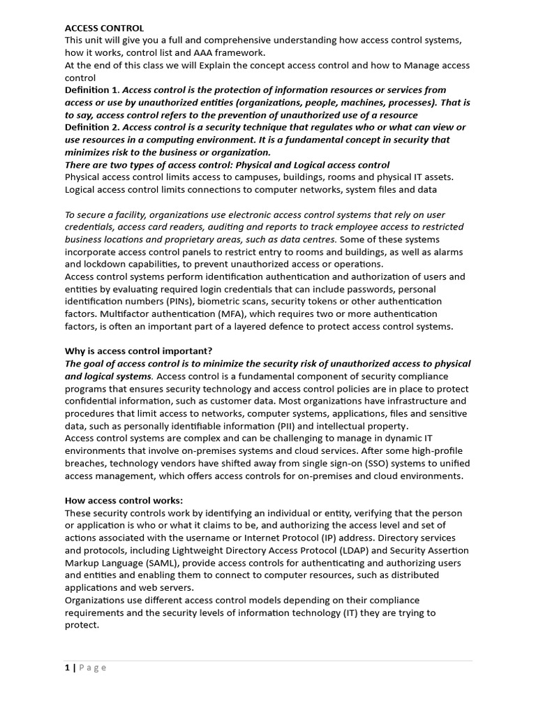 Access Control and IDS Student | PDF | Computer Access Control | Access Control