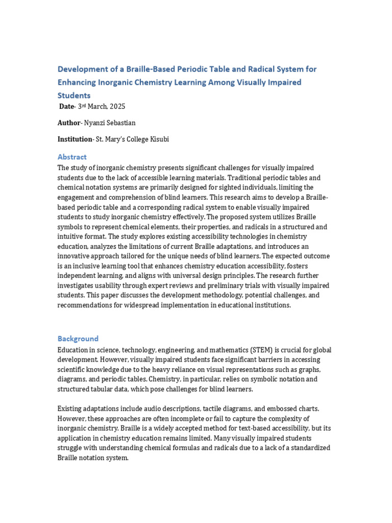 Braille Periodic Table Research Paper-1 | PDF | Usability | Chemistry