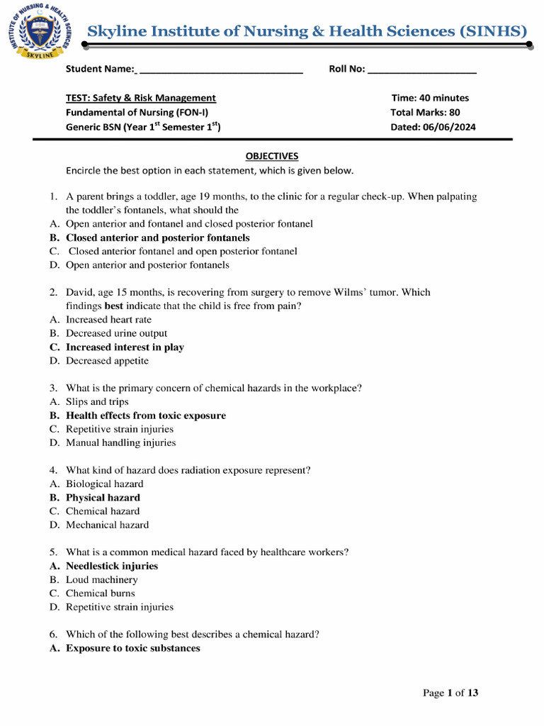 Unit 7 Safety and Risk Management Ans | PDF