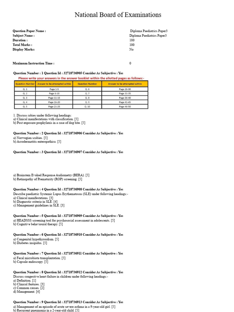 Diploma Paediatrics Paper3 | PDF | Medical Specialties | Diseases And Disorders