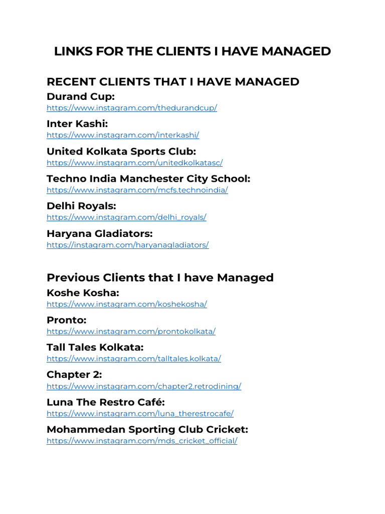 Clients I Have Managed | PDF
