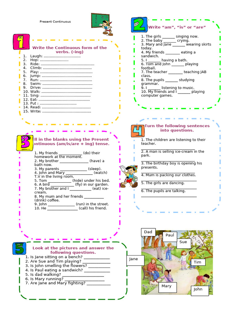 Present Continuous Tense Worksheet | PDF