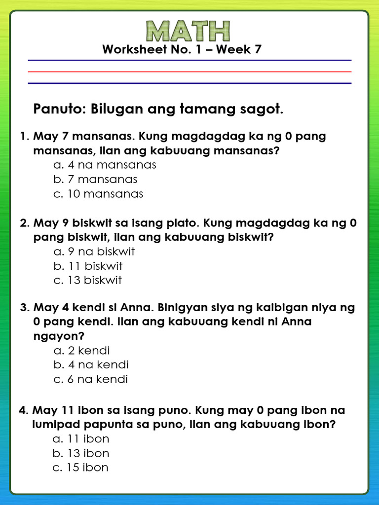 Math Worksheet - Week 7 Quarter 1 | PDF