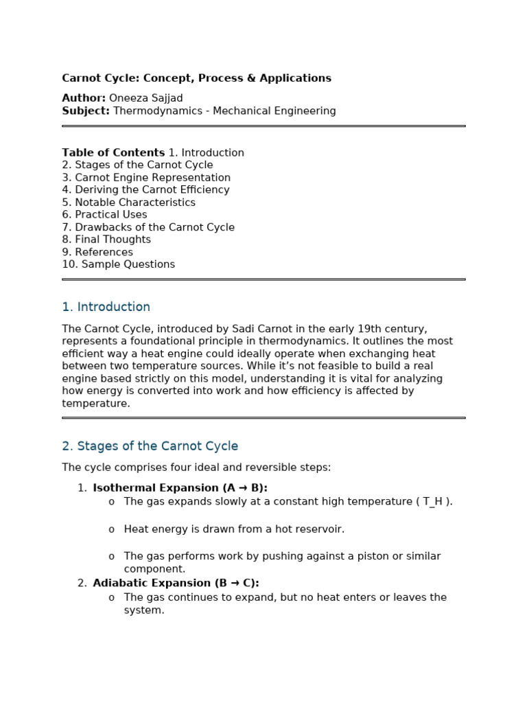 Carnot Cycle Explanation | PDF | Heat | Temperature